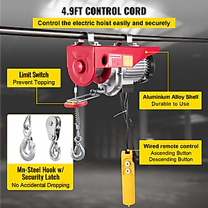 VEVOR Electric Hoist Lift 1320LBS 600KG Overhead Electric Hoist 110V Electric Wire Hoist Remote Control Garage Auto Shop Overhead Lift