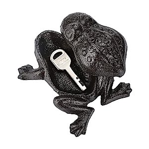 JUXYES Frog Cast Iron Key Hider Outside Spare Door Key Box Outdoor Small Garden Statues Ornament, Frog Indoor Decoration Jewelry Trinkets Box for Key, Ear Studs, Ring, Paper Clip