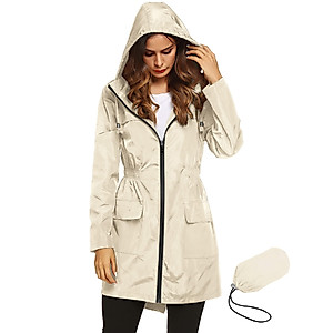 LOMON Womens Lightweight Raincoat Hooded Waterproof Active Outdoor Quick Dry Rain Jacket Beige M