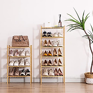 YODUENOVA Bamboo Shoe Rack, 4-Tier Free Standing Shoe organizer, Stackable Storage shoe shelf, Wooden Shoe Rack, Small Shoe Rack Wood for Closet, Enterway, Bath Room, Living Room, Hallway