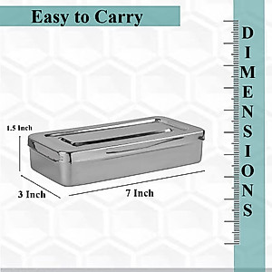 Stainless Steel Instrument Box with Lid Tray Organizer For Storage and Sterilization Surgical Lab Instrument Supplies Cleaning Tools - 7Lx3Wx1.25H