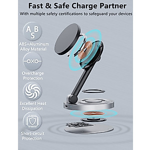 Magnetic Wireless Charger Stand for Mag-Safe Charger, Foldable 15W Fast Wireless Charging Station, 2-in-1 Charging Stand Dock for Apple iPhone 15/14/13/12/Pro/Apple Watch/AirPods 2/ Pro
