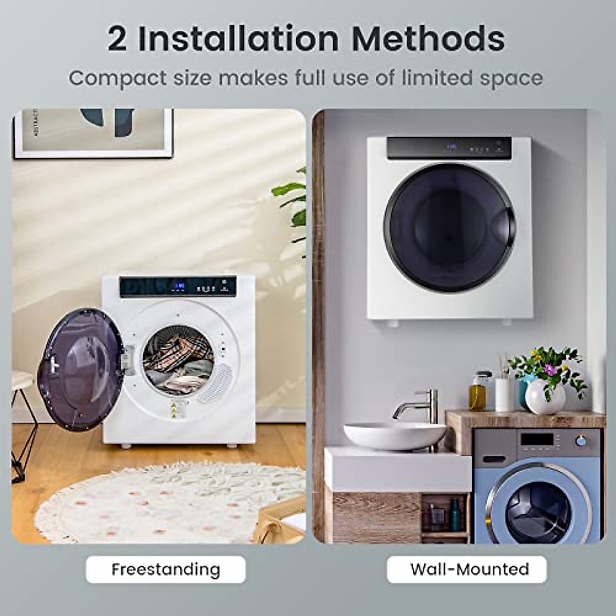 PETSITE Portable Clothes Dryer, Electric Compact Laundry Dryer w/ 3 Heating Levels, IHS & ECO Mode, Stainless-Steel Drum, Overheat Protection, 8.8 lbs Capacity, Ideal for Apartment, Home, Dorm, 1400W, White