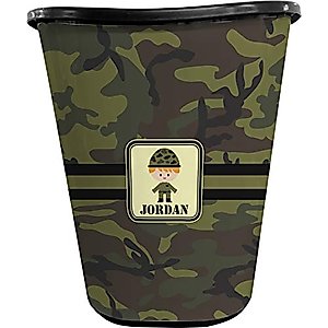 RNK Shops Green Camo Waste Basket - Single Sided (Black) (Personalized)
