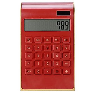 TOPINCN Portable 10 Digits Calculator Tilted LCD Display Ultra Thin Solar Power Calculator for Home Office Business(Red)