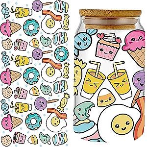 Myhiju 5 Sheets UV DTF Transfer Sticker for 16OZ Libbey Glass Cups, UV DTF Cup Wrap Transfer Cup Stickers Clear Film Transfer Paper Mug Stickers Waterproof DIY Rub on Transfers for Crafts Decals (Style3)