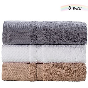 sense gnosis Hand Towel Set of 3 Premium 100% Cotton Ultra Soft Highly Absorbent Decorative Hand Towels for Bathroom Home Hotel Spa 13 X 29 Inch (White, Khaki, Grey)
