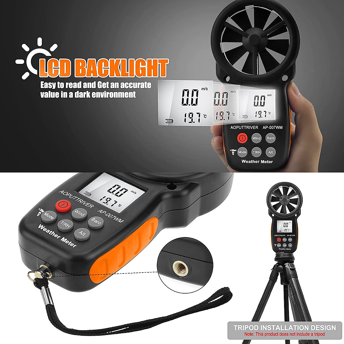 Digital Anemometer Barometer Handheld Anemometer, Wind Speed Meter for Wind Speed/Temperature with Wind Chill & Relative Humidity, Altitude, Barometric Pressure measure for HVAC CFM Shooting -AP-007WM