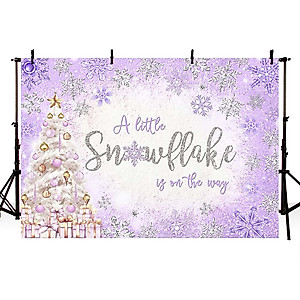 AIBIIN 7x5ft Snowflake Baby Shower Backdrop A Little Snowflake is on The Way Baby Shower Photography Background Purple Sliver Winter Snowflake Christmas Tree Baby Shower Party Decorations Supplies