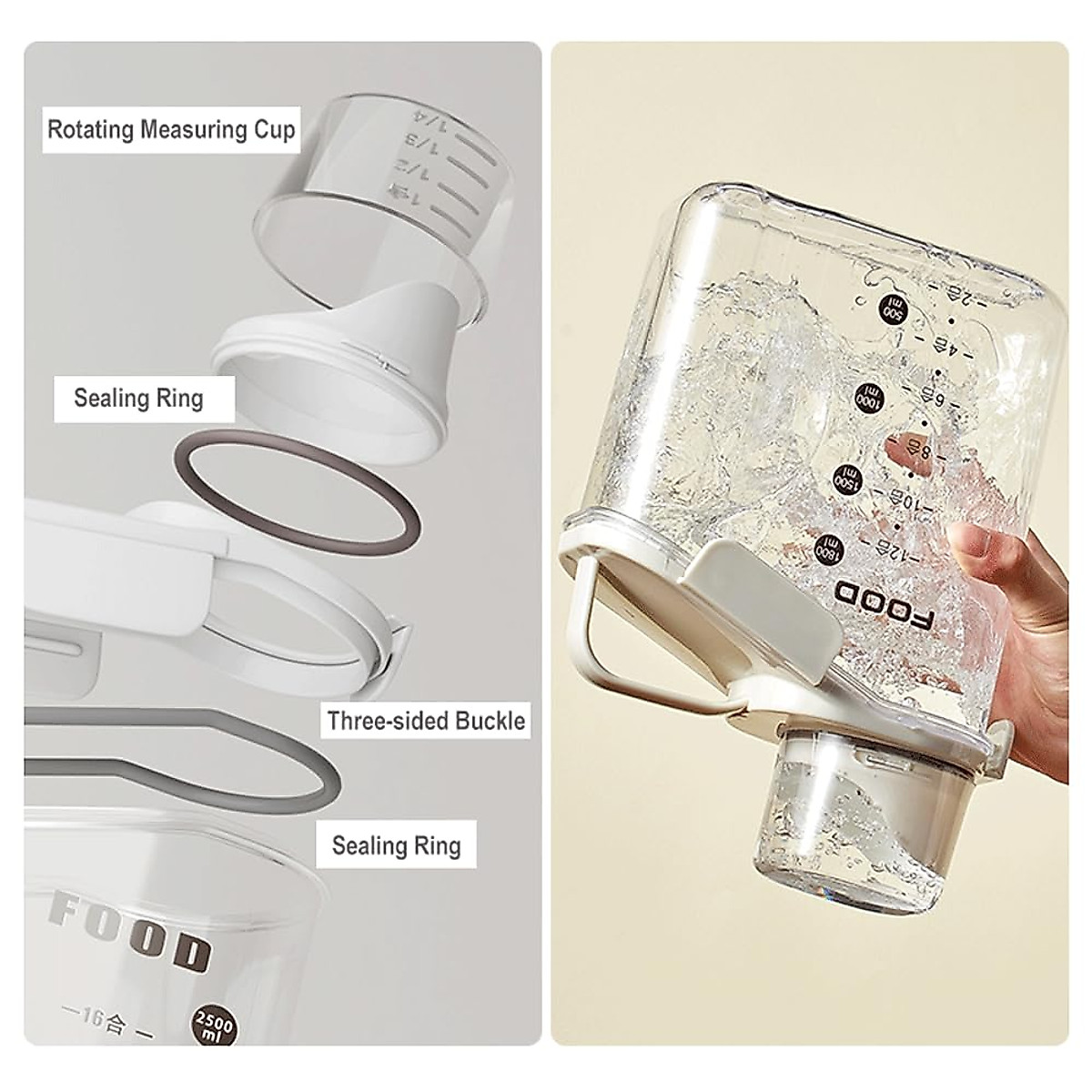 WINIAER Airtight Rice Storage Container with Measuring Cup, 3 to 5 lbs Cereal Dry Food Containers Dispenser, Pet Dog Cat Food Container Box, BPA Free Clear Plastic Containers