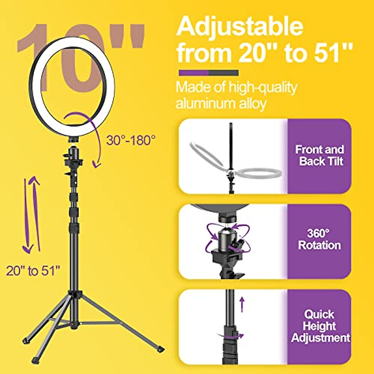 EMART 10” Selfie Ring Light, Round Light with Adjustable Tripod Stand & Phone Holder for Live Stream/Makeup/YouTube Video/TikTok Photography, Dimmable 3 LED Light Modes 10 Brightness Levels