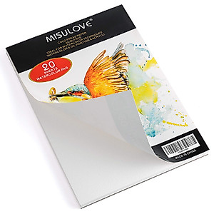 MISULOVE 6.1X8.7" Watercolor Paper Pad, Cold-Pressed, Acid-Free, Ideal for Watercolor Painting and Wet Media, Textured Paper Great and Sketchbook, Art Paper for Kid, 20 White Sheets (140lb/300gsm)
