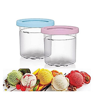 VRINO 2/4/6PCS Creami Pints, for Ninja Creami Cups,16 OZ Ice Cream Pints Bpa-Free,Dishwasher Safe Compatible with NC299AMZ,NC300s Series Ice Cream Makers,Pink+Blue-2PCS