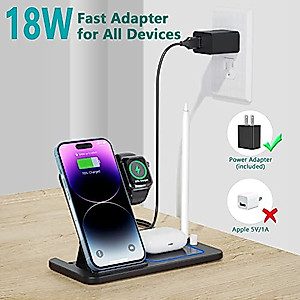 Wireless Charging Station for Apple Multiple Devices - 4 in 1 Charger Station Stand Dock for Apple Watch Series 7 6 SE 5 4 3 2 & Airpods Apple Pencil iPhone 13 12 11 Pro X XR 8 iwatch with Adapter