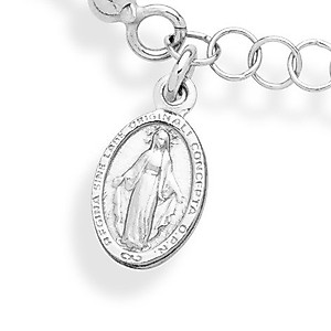 Miabella 925 Sterling Silver Italian Rosary Cross Bead Charm Link Chain Bracelet for Women Teen Girls, Adjustable, Made in Italy (Length 6 to 7 Inch)