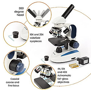 AmScope M158C-E Compound Monocular Microscope, WF10x and WF25x Eyepieces, 40x-1000x Magnification, Brightfield, LED Illumination, Plain Stage, 110V, Includes 0.3MP Camera and Software