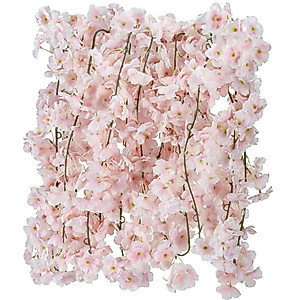 MAQIHAN 2PCS Cherry Blossom Garland - Hanging Cherry Blossom Vines Artificial Flowers Garland Sakura Vines Flower Decor for Wedding Party Decoration