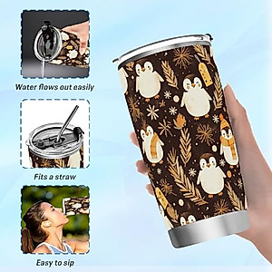 sanluoli Penguin Rose Gold Stainless Steel travel coffee cups Leak-proof Lid and Straw mugs for coffee for Home, Office or Car reusable coffee tumbler 20 OZ