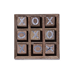 EARTHLY HOME Wooden Tic Tac Toe Game - Board Game - Table Top Living Room Decor Fun Game - Indoor Outdoor Adults Classic Travel Game (Black & White)