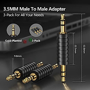 KOOPAO 3.5 to 3.5 Male to Male Plug Adapter, 3.5mm Male Jack Audio Double Sided Aux Adapter, Headphone 3.5mm Coupler Connector for Bluetooth Receiver, Car Stereo, Amp (3 Pack)