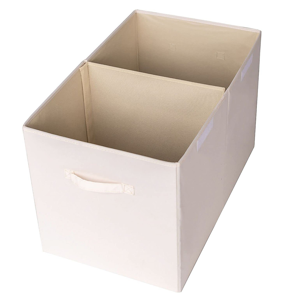 3 Sprouts Recycled Fabric Folding Chest Organizer in Cream - Collapsible Storage Basket Container with Lid & Handles