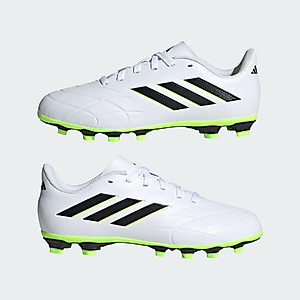 adidas Copa Pure.4 Firm Ground Sneaker, White/Core Black/Lucid Lemon, 1.5 US Unisex Little Kid