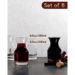 NUTRIUPS Mini Carafe Mini Individual Wine Carafe Single Serving Glass Wine Carafes Set Glass Mini Carafe Decanters Small Individual Wine Decanter (Set of 6 8.5oz)