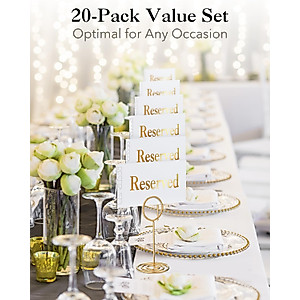 ElegaAura 20 Pack Reserved Table Signs - Gold Foil Reserved Seating Signs with Name Tag Line, Double Sided Table Place Cards for Wedding Chairs, Church Pews, Party, Restaurant, Tent Cards for Reserving Event Reception Seats & Places, 4x6 in Folded