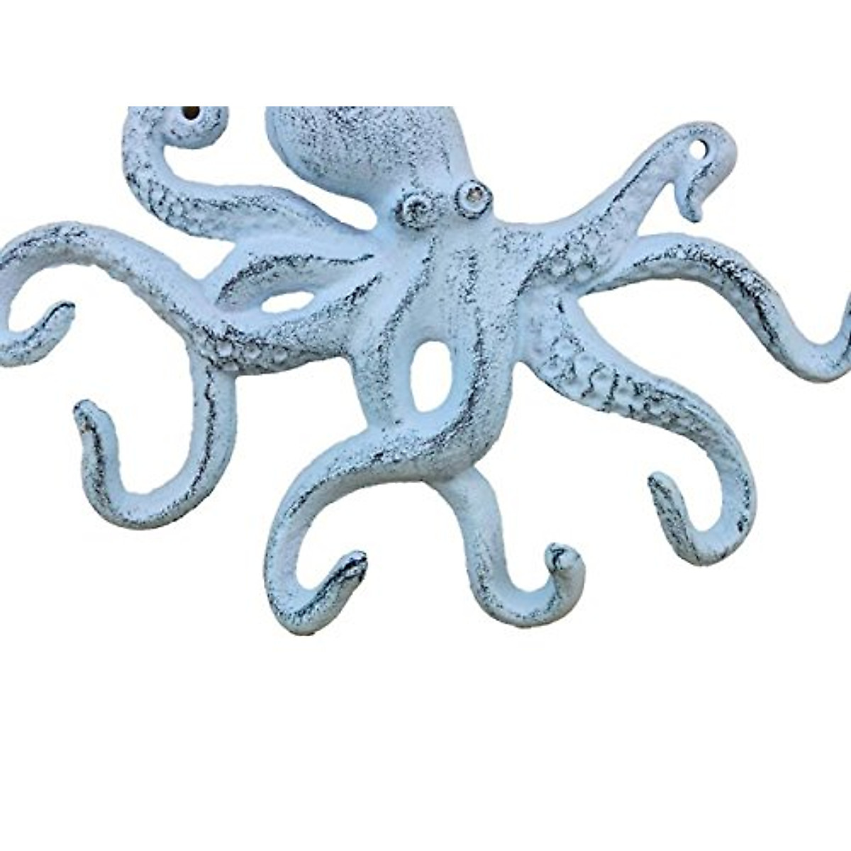 Rustic Dark Blue Whitewashed Cast Iron Octopus Hook 11 Inch - Decorative Hook - Sealife Metal Wall Hook