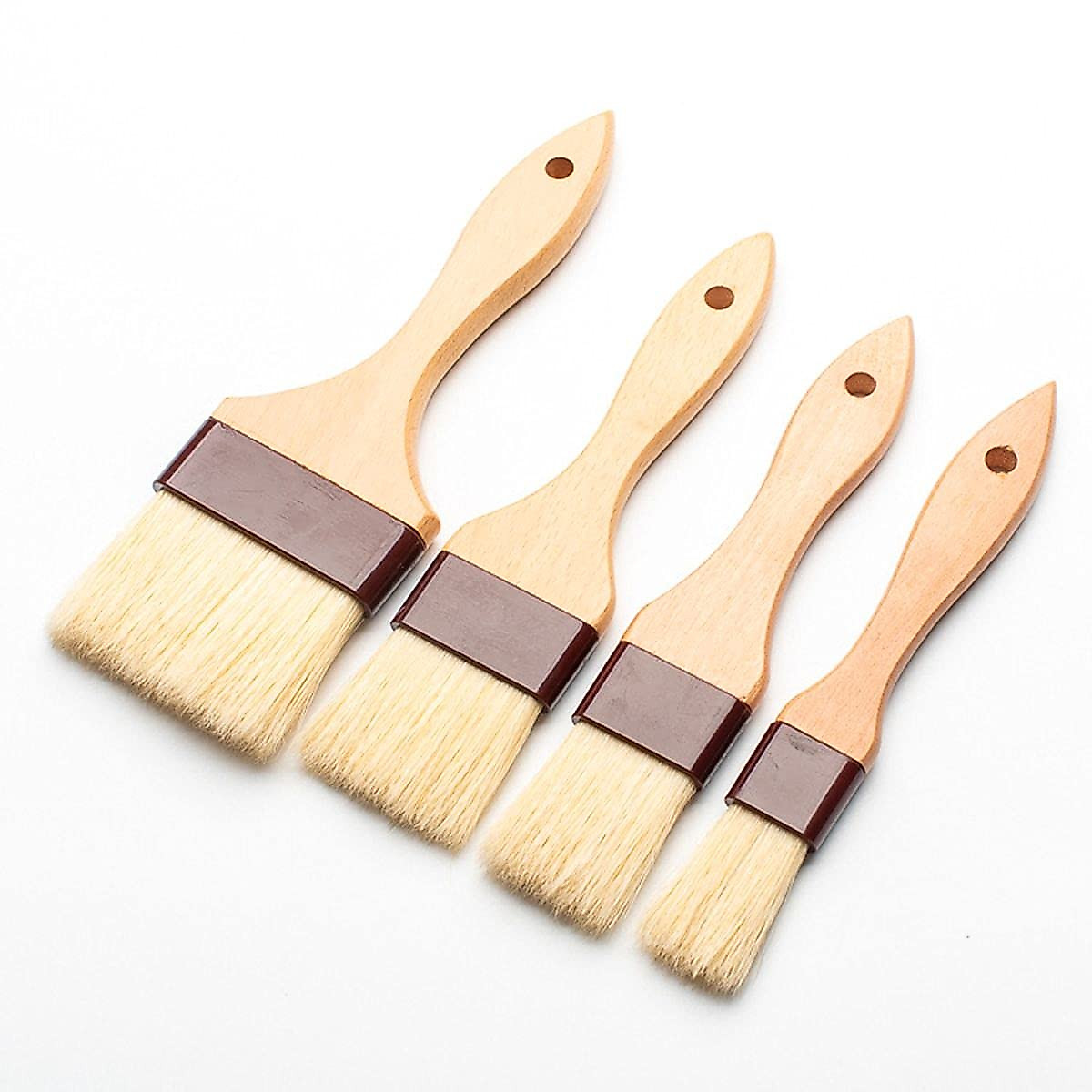 Cooking Boar Bristles Barbecue Wooden Handle Kitchen Pastry Brush Marinade Tool Basting Brush Sauce Baster(Round)