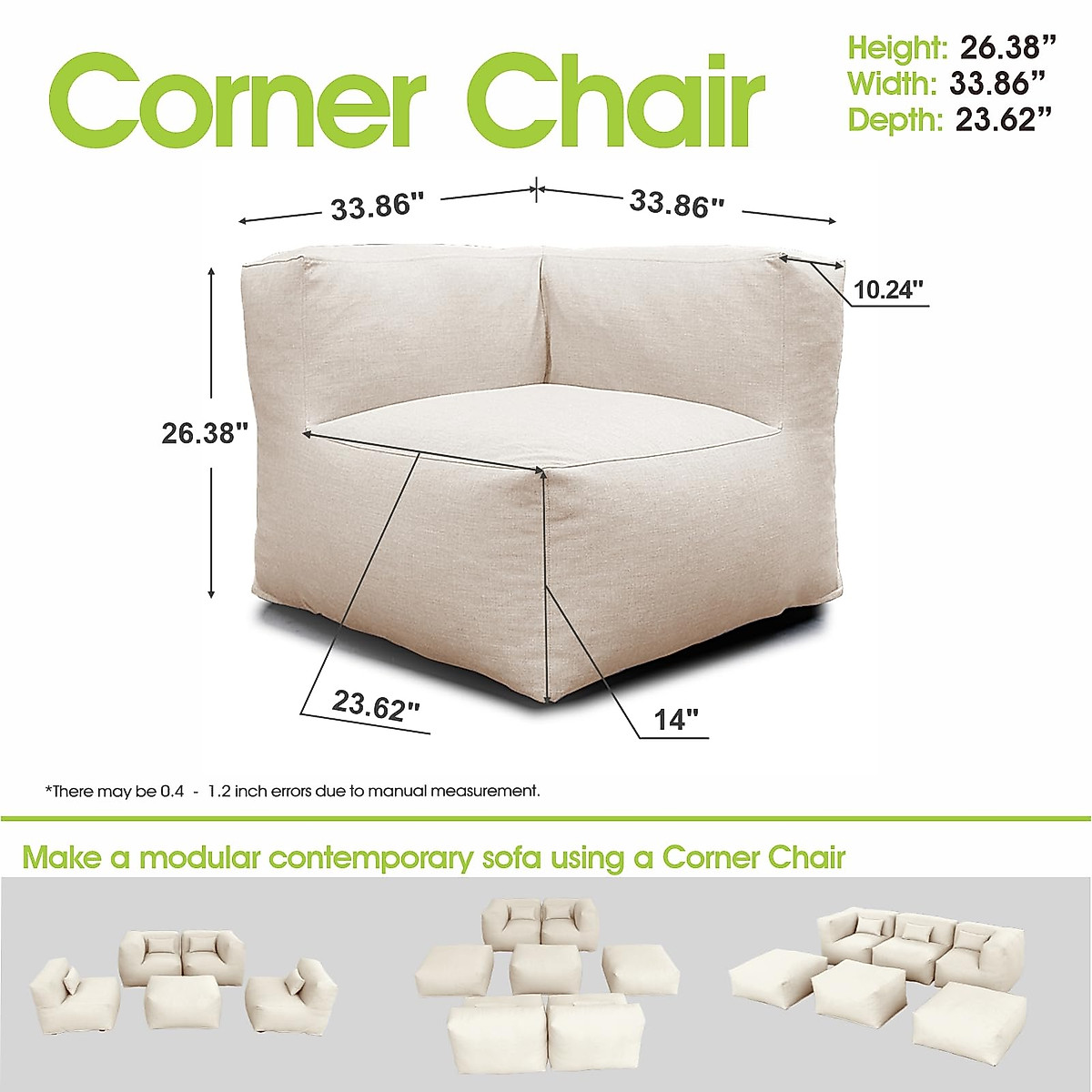 OPEAK Patio Furniture Set Bean Bag Corner Chair Outdoor Sectional Conversation Patio Chair Daybed Furniture Outdoor Sofa Couch High Density Foam Filling Modern Comfy Patio Couch (Light Beige)