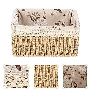 Veemoon . Snacks Makeup Bowls Seagrass Cloth Candy Books Tabletop Inch Food Office Shelves Holder Organizer Storage Wooden M Baskets Bin Snack Rectangular Baskets, Woven Cosmetics Liner
