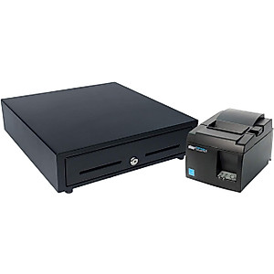 Star Micronics TSP143IIIU Bundle - USB Thermal Receipt Printer with 16" x 16" 5 Bill / 8 Coin Value Series Cash Drawer Featuring 2 Media Slots - Gray/Black