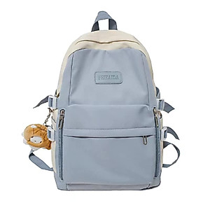 KOWVOWZ Girls Boys Aesthetic Backpack Back to School Student Schoolbag Teenager with Kawaii Pin and Cute Accessories (Blue)