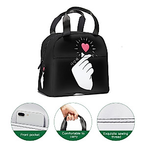 Vderxcok K-Pop Finger Heart Insulated Lunch Box Portable Thermal Cooler Tote Bag with Front Pocket Reusable Leakproof Lunch Bags for Women Men Girls Adults Work Hiking Picnic Travel
