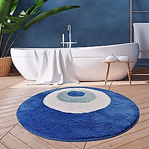 Evil Eye Fluffy Rug,Circle Area Rug, Aesthetic Rug for Bedroom,Handmade Tufted Rug, Nursery Room, Living Room, Bathroom Rug, Non Slip Washable Blue Rug (35" x 35", Blue)