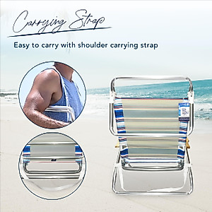 Caribbean Joe Folding Beach Chair, 5 Position Lightweight and Portable Reclining Outdoor Camping Chair with Wooden Armrests and Carry Strap, Red, White and Blue Stripe