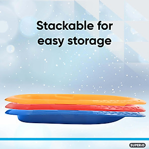 Superio Toboggan Snow Sled for Kids and Adults, 36" and 48" Heavy Duty Plastic Slider with Handles and Hole for Pull Ropes- Kid and Adult Winter Fun, 3 Pack (Red, Yellow, Blue-36)