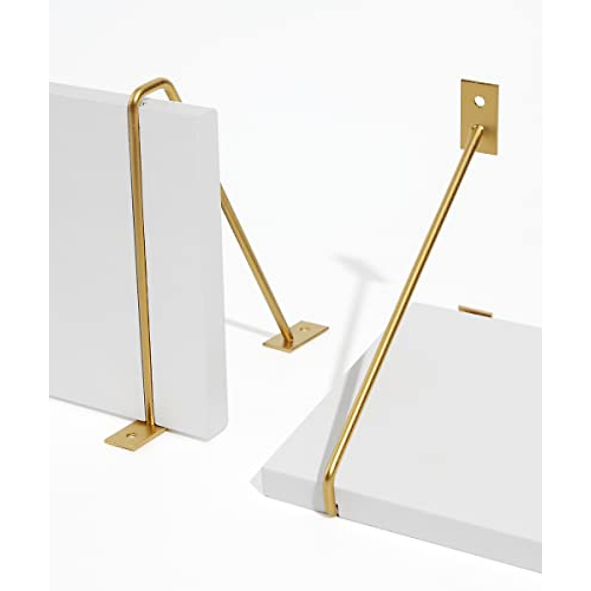 Godimerhea White Floating Shelves for Wall, Set of 2 Wall Mounted Hanging Wood Shelf with Gold Brackets, Modern Luxury Decorative Organizers Storage Shelves for Bathroom, Living Room, Bedroom