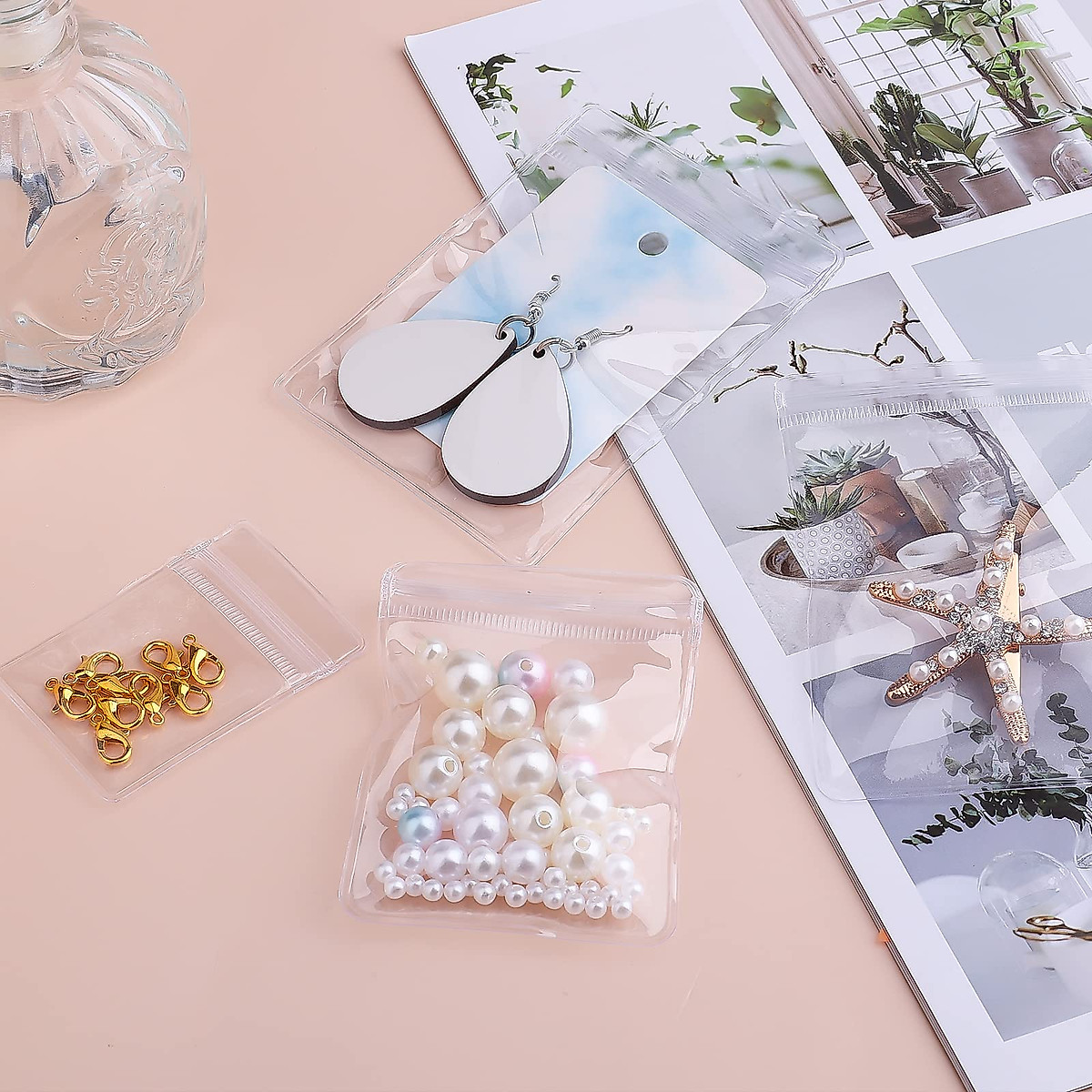 SAVITA 150pcs 3 Sizes Clear Earring Bags, PVC Plastic Self-seal Zipper Waterproof Bags Thickened Reusable Storage Pouch for Jewelry Rings Necklace Bracelet Small