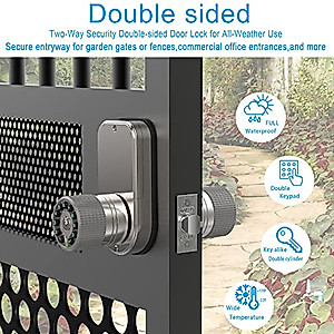 Double Sided Keypad Door Knob with Dual Cylinders and Key Alike, iuknob Keyless Entry Smart Door Lock for Entrance, Fence, Gate, Swimming Pool,Waterproof and Weatherproof for Outdoor & Interior Door.