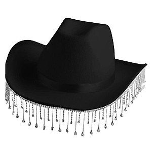 Eliaukly Bedazzled Cowgirl Hat with Rhinestones,Cowboy Hat for Women Halloween Bachelorette Party… Black