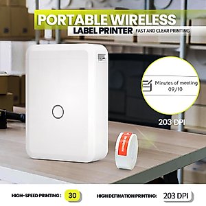 SUNTHIN Portable Bluetooth Label Maker - Inkless, Smart, and Rechargeable - Create Stickers with Multiple Templates, Fonts, and Icons - Ideal for Office and Home Use! (Portable, White)