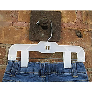 NAHANCO 1610PCLH Plastic Baby/Infant Size Skirt/Pant Hangers, Long Metal Swivel Hook and Plastic Pinch Clips, Heavy Weight, 9", White (Pack of 100)
