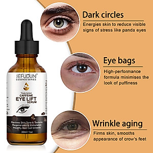 PEPHUCA Dark Circles Under Eye Treatment for Women Caffeine Serum Circles, Puffiness, Bags, Anti Aging Reduces Wrinkles and Fine Line, 100% Pure Coffee Oil - 1 oz / 30 ml, 1 Fl Oz (Pack of 1)