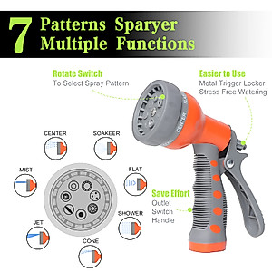 SYEENIFY Kink Free Garden Hose 10ft 5/8", Heavy Duty Hybrid Water Hose, Ultra Durable Flexible Rubber Hose with Sprayer Nozzle,Leakproof Yard Outdoor Hose with Brass Solid Connector