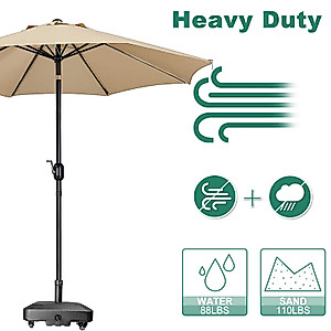 RAOKUKH DZ4733 MS Patio Umbrella Base Heavy Duty with Wheels Square Market Stand for Outdoor 4 Locks 1 Knobs 125lb Capacity, Black