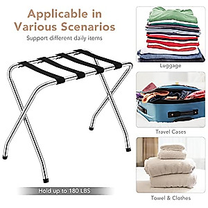 GOFLAME Folding Luggage Rack, Chrome Metal Suitcase Stand for Guest Room, Bedroom, Hotel, No Assembly Required