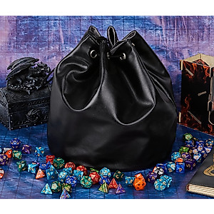 PUGED Large DND Dice Dragon Leather Drawstring Bags with Pockets Storage Bag for RPG MTG Game Dices Capacity Over 1000 Dice (Black)