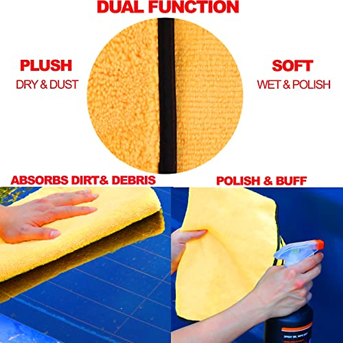 Simple Houseware Professional Grade Ultra Plush Premium Microfiber Towels, 410 GSM (16 inch x 24 Inch) (6 Pack) - Safe for Car Wash, Home Cleaning & Pet Drying Cloths